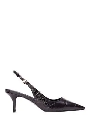 BLACK SUEDE STUDIO Branca 65 Croc Leather Slingback Pumps - Black Croc Leather