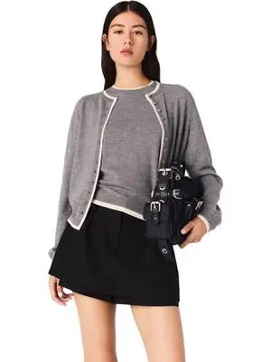 Maje Knit Embellished Cardigan - Grey