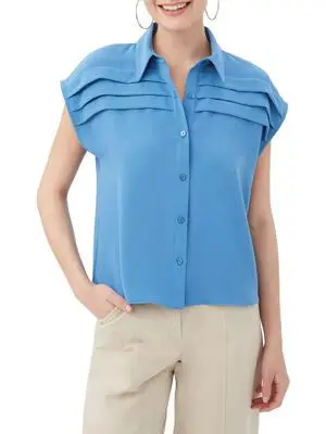 Trina Turk Cheri Cap-sleeve Pleated Top - Shibori Blue