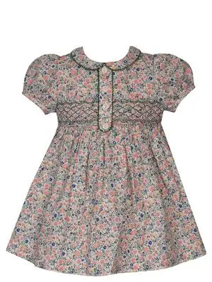 IRIS & IVY Floral Smocked Waist Cotton Poplin Dress - Grey