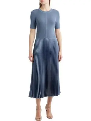 BOSS Fadridi Rib & Pleated Midi A-Line Dress Tanzanite