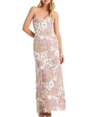 HELSI Lindsey Sequin Strapless Gown - Pink/white Floral