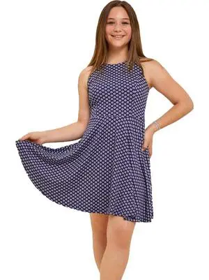 UN DEUX TROIS Printed Textured Racerback Dress - Navy