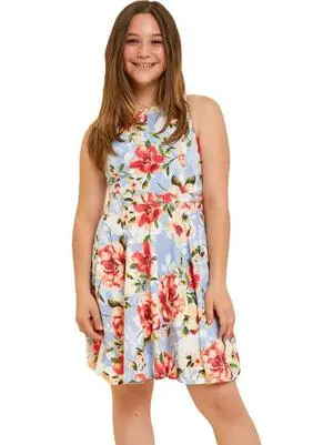 UN DEUX TROIS Printed Textured Racerback Dress - Periwinkle