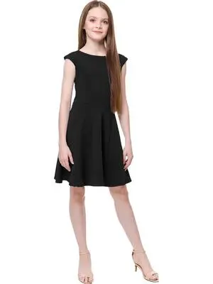 UN DEUX TROIS Textured Cap-sleeve Dress - Black