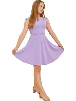 UN DEUX TROIS Textured Cap-sleeve Dress - Lilac