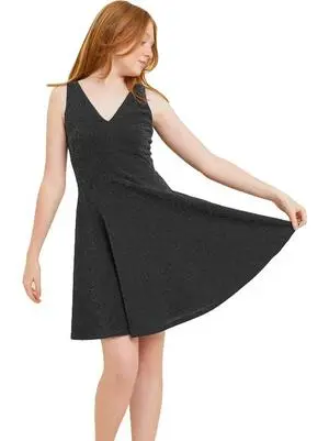 UN DEUX TROIS Glitter Fit & Flare Dress - Black