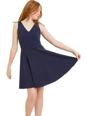 UN DEUX TROIS Glitter Fit & Flare Dress - Navy