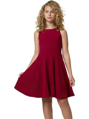 UN DEUX TROIS Textured Fit-and-flare Dress - Burgundy