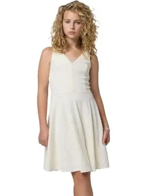 UN DEUX TROIS Textured Fit-and-flare Dress - Ivory