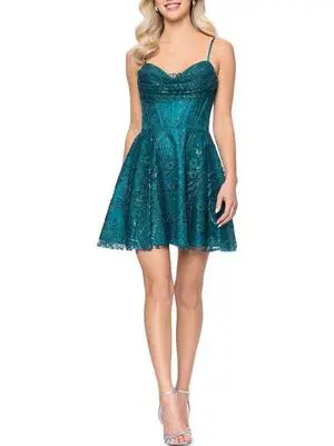 BLONDIE NITES Sequin & Glitter Minidress Teal
