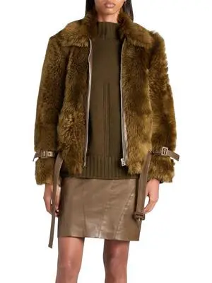 TOM FORD Genuine Shearling Boxy Jacket - Fg815 Military Green