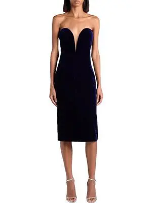 TOM FORD Strapless Plunge Neck Stretch Velvet Cocktail Dress - Gv775 Purple Blue