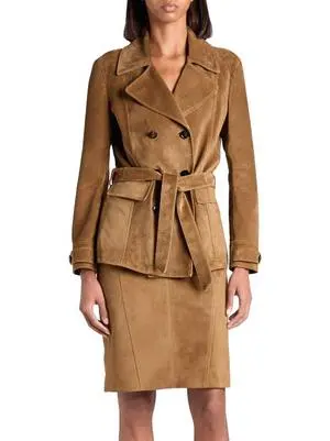TOM FORD Double-breasted Belted Suede Jacket - Kb520 Pecan