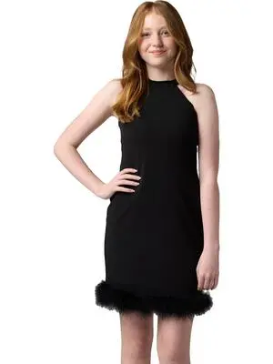 UN DEUX TROIS Raglan Halter Dress With Feathers - Black