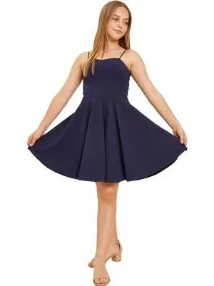 UN DEUX TROIS Textured Fit And Flare Stretch Dress - Navy