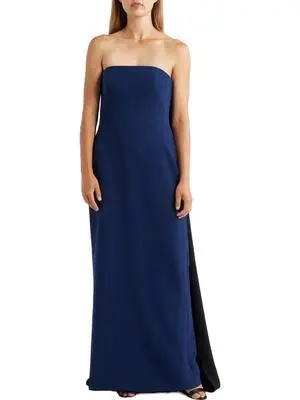 Amsale Strapless Crepe Gown - Navy/black
