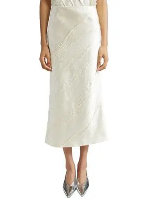 Sportmax Ruta Creased Satin Midi Skirt - Ivory