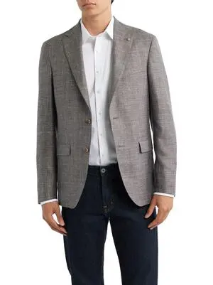 JACK VICTOR Slub Wool & Silk Blend Sport Coat - Brown