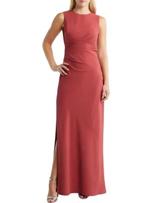 AMSALE Taro Ruched Sleeveless Gown