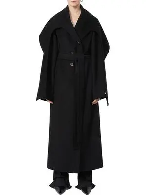 Sportmax Baldo Virgin Wool Belted Coat With Scarf - Black
