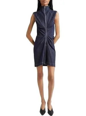 Sportmax Cerea Full-zip Ruched Denim Dress - Midnight Blue