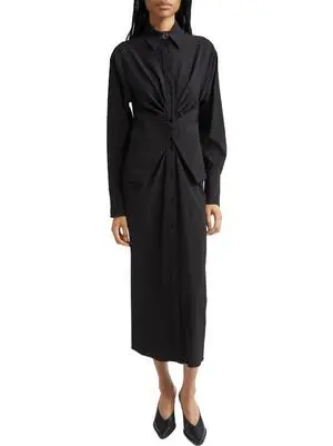 Sportmax Pirania Ruched Long Sleeve Midi Shirtdress - Black