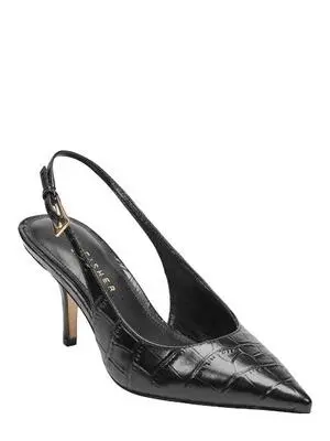 Marc Fisher Dorie Slingback Pointed Toe Pumps Black Croc Embossed