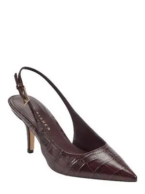 Marc Fisher Dorie Slingback Pointed Toe Pumps Dark Brown/croc Embossed
