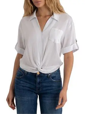 Kut From The Kloth Rebel Knot-front Linen-blend Top - White Jm