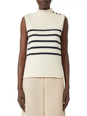 Max Mara Striped Sleeveless Cotton Sweater - Ivory