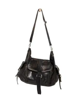 Free People Leigh Distressed Leather Hobo Bag - Aged Graphite