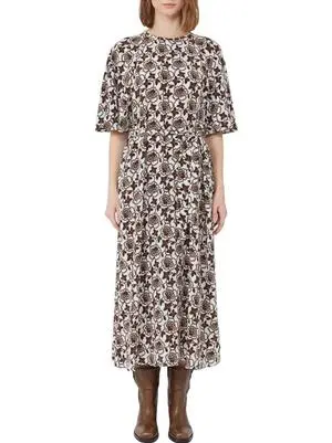 Max Mara Varese Floral-print Silk A-line Dress - Brown