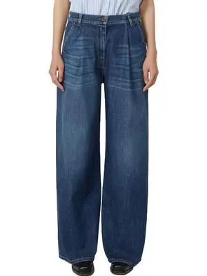 Max Mara Ortles Pleat Front Wide Leg Jeans - Navy