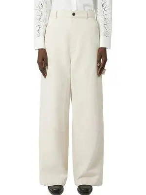 Max Mara Caronte Wide Leg Cotton Twill Carpenter Pants - Ivory