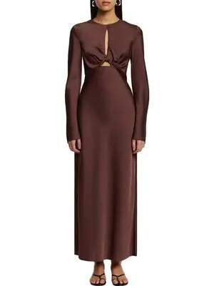 Significant Other Molly Long Sleeve Cutout Detail Gown - Chocolate