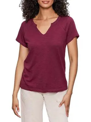 Sanctuary Notch V-Neck Cotton-Blend T-Shirt Night Berry