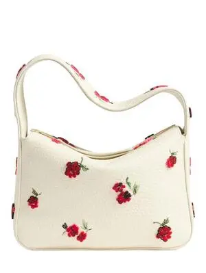 Khaite Elena Embroidered Leather Shoulder Bag Raspberry/cream 628