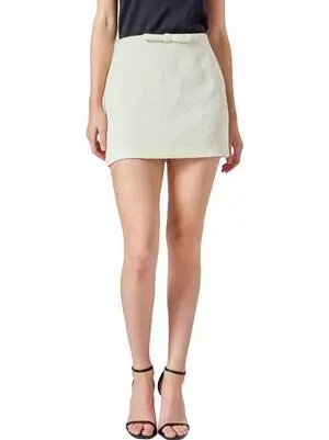 Endless Rose Tweed Miniskirt With Bow Detail - Ivory