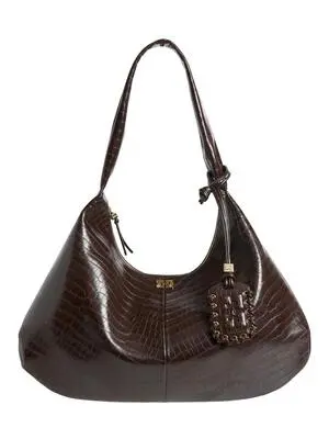 GANNI Xxl Bou Croc Embossed Hobo Bag - Chocolate Fondant