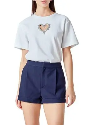 Endless Rose Rhinestone Heart Cutout Relaxed Fit T-shirt - White