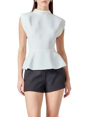 Endless Rose Mock Neck Sleeveless Peplum Top - Off White
