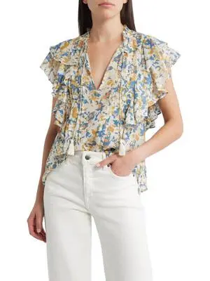 CLEOBELLA Arista Ruffle Sleeve Pintuck Top - Carina Print