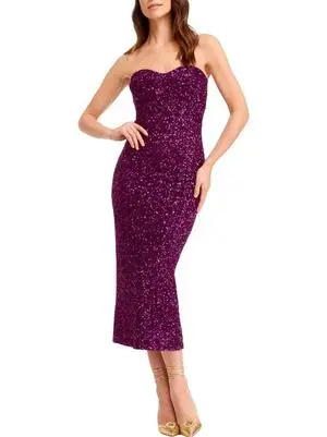 Dress The Population Vada Paillette Strapless Gown - Magenta