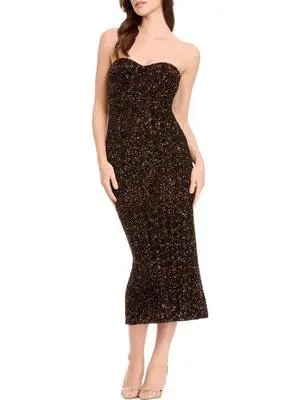 Dress The Population Vada Paillette Strapless Gown - Mocha