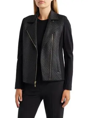Anne Klein Mixed Media Quilted Moto Jacket - Anne Black