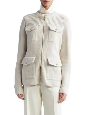 Moncler Virgin Wool Knit & Down Cardigan - Almond Milk