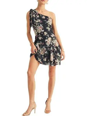 AROSE STUDIO Sierra One-shoulder Floral-jacquard Dress - Black Multi Floral