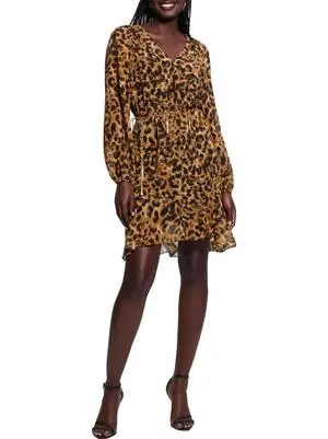 Guess Leopard Print Long Sleeve Minidress - Fast And Fierce Leopard Print