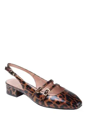 Linea Paolo Cassianx Slingback Mary Jane Pumps - Brown Print Leopard Patent